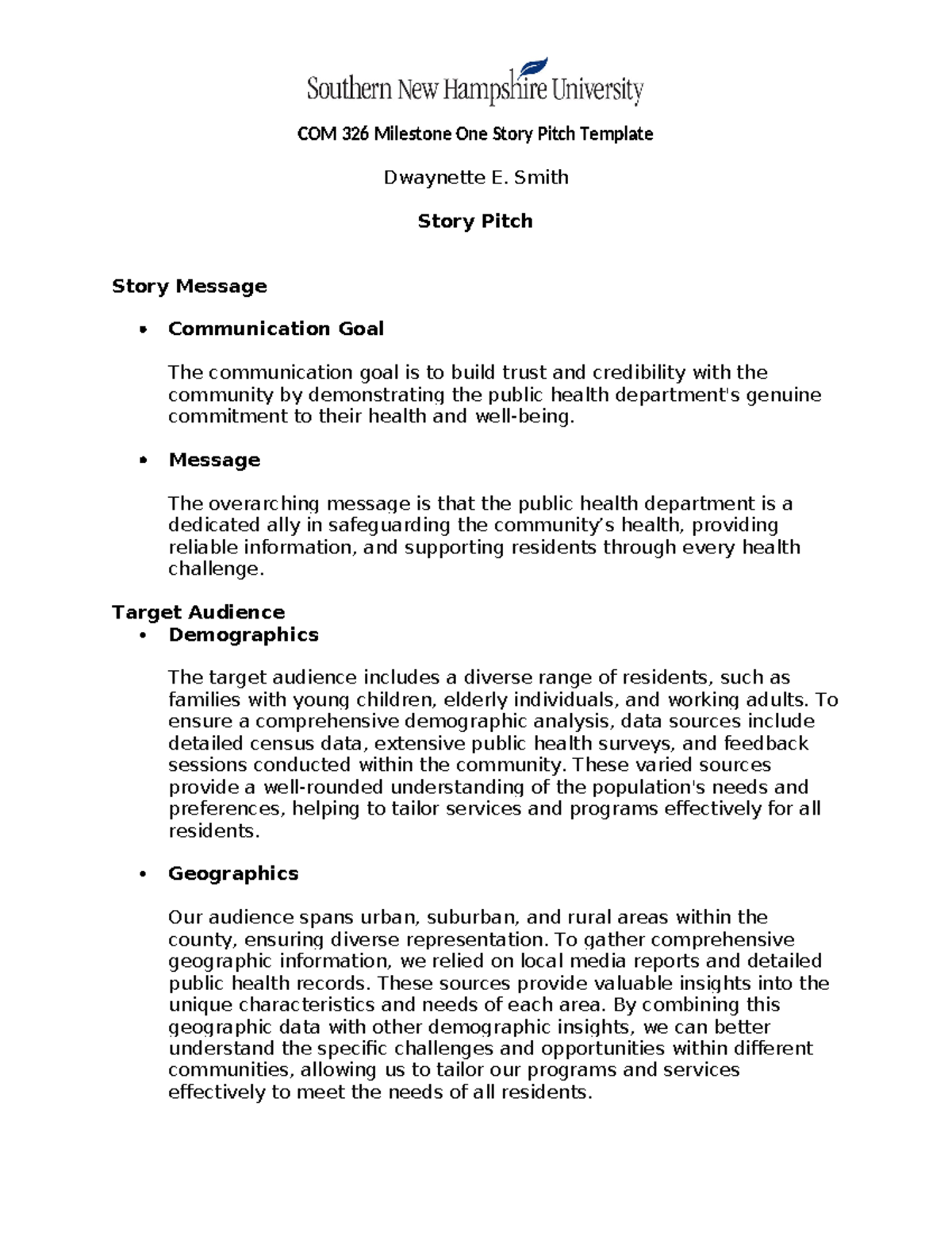 COM 326 Milestone One Story Pitch: Building Community Trust in Health ...