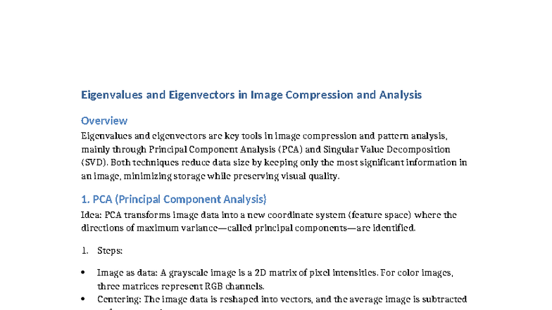 Eigenvalues and Eigenvectors in Image Compression Overview - Studocu