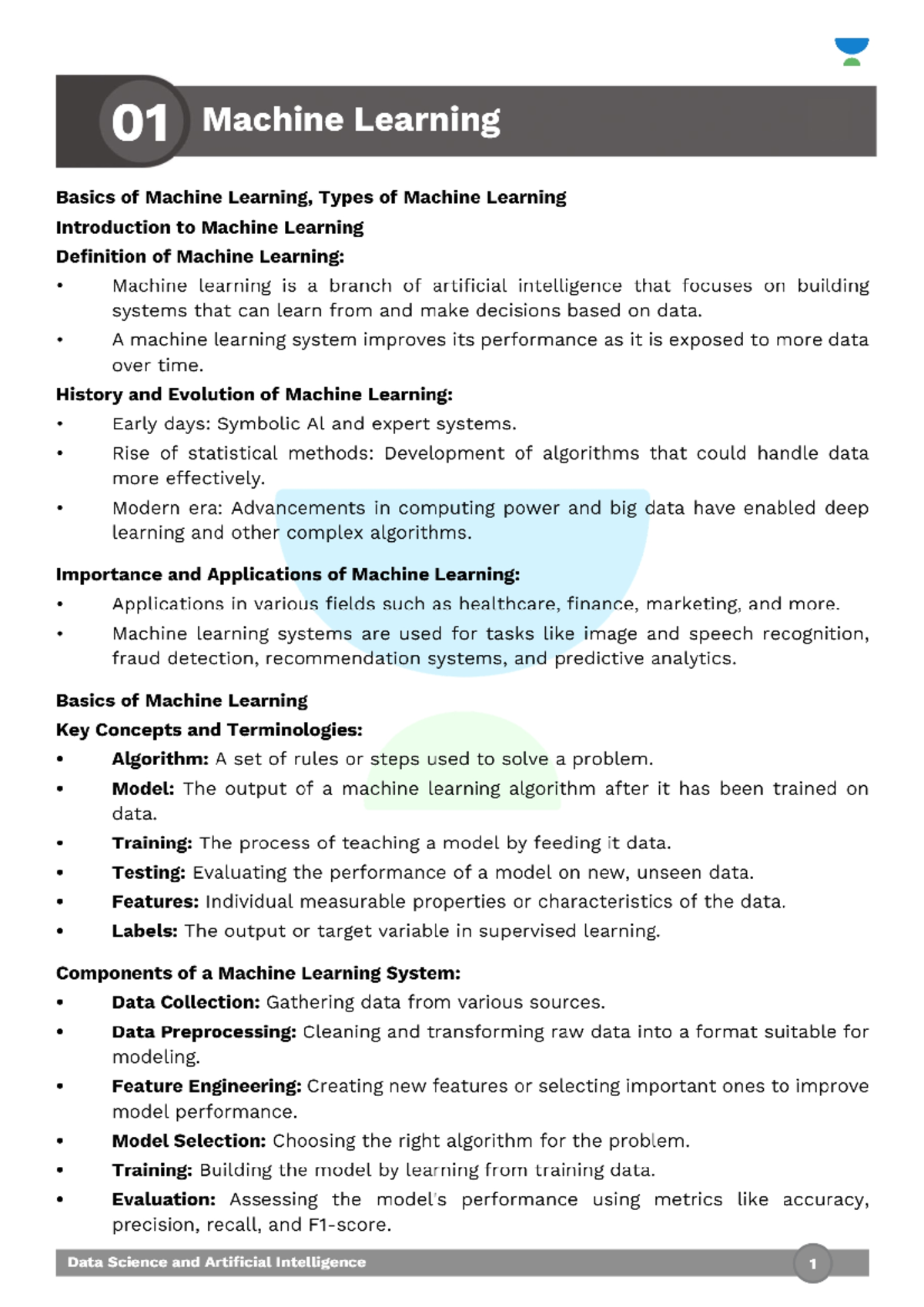 Machine Learning Notes - Overview & Key Concepts in ML - Studocu