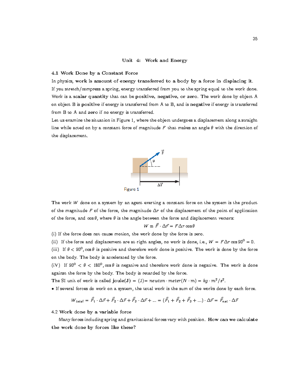 Phys 1011: Work and Energy Unit Notes for Study - Studocu