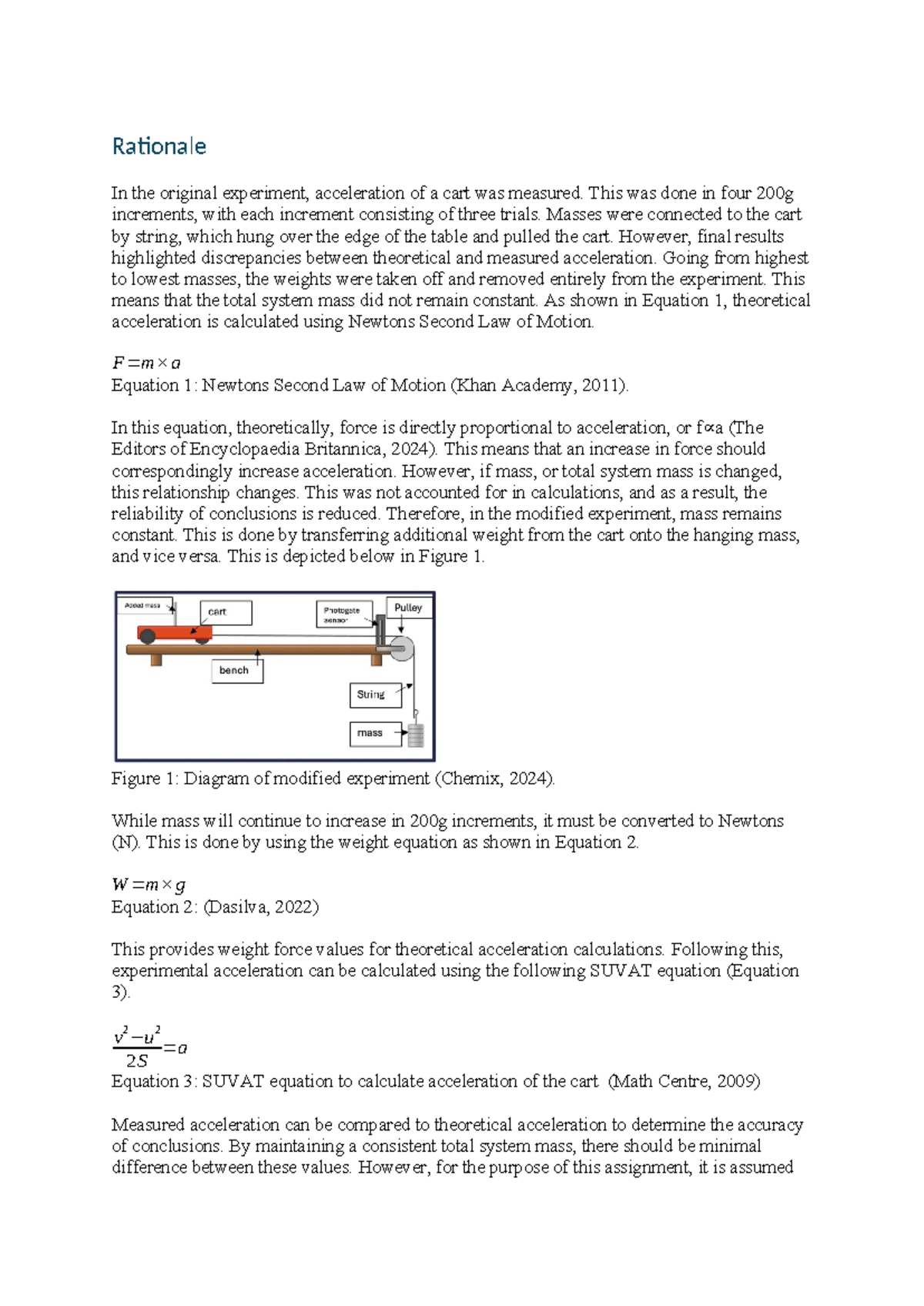 Rationale for Student Experiment on Acceleration (Physics 101) - Studocu