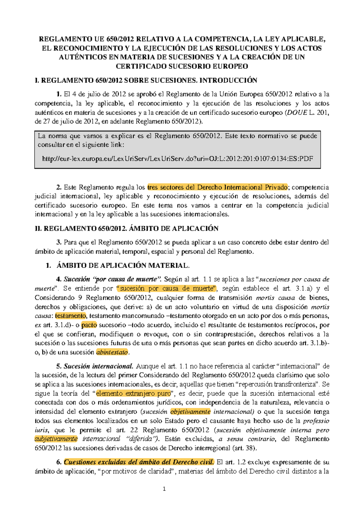 Reglamento UE sobre Sucesiones: Competencia y Ley Aplicable - Studocu