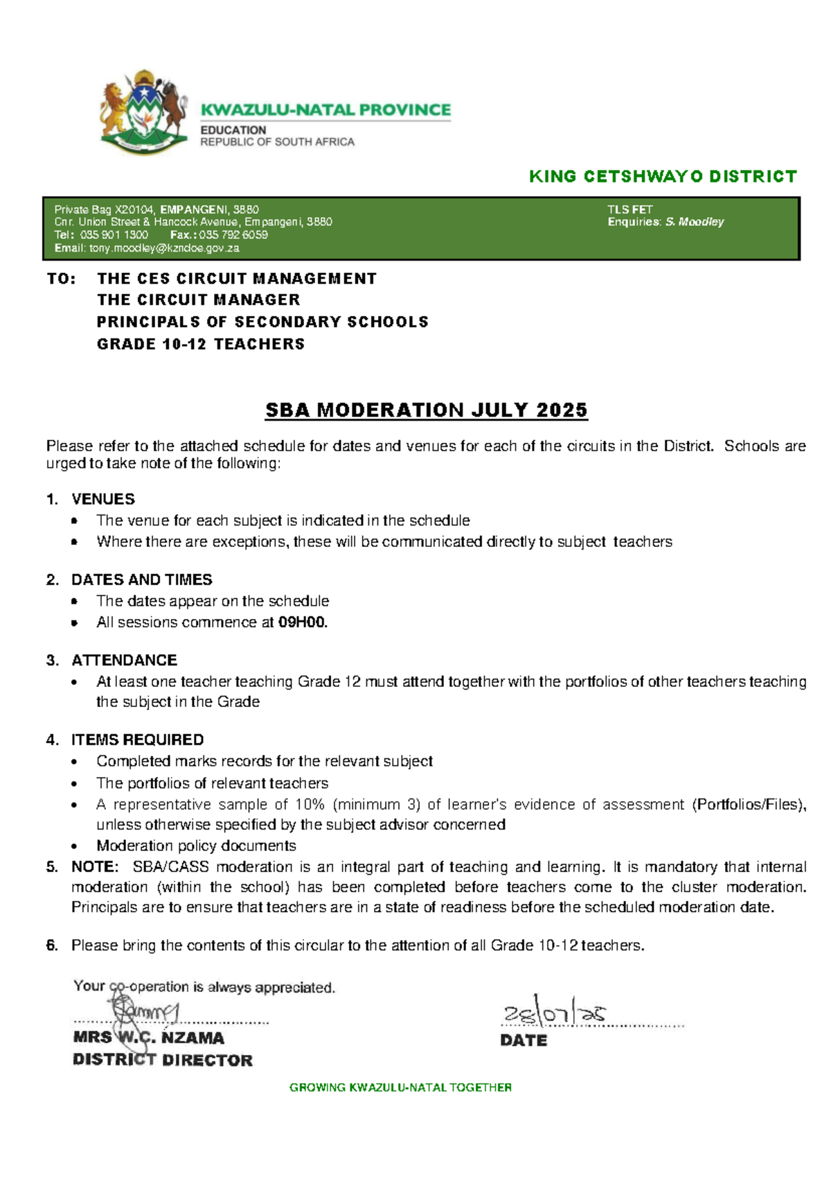 Grade 12 SBA Moderation Circular: July-August 2025 - Studocu