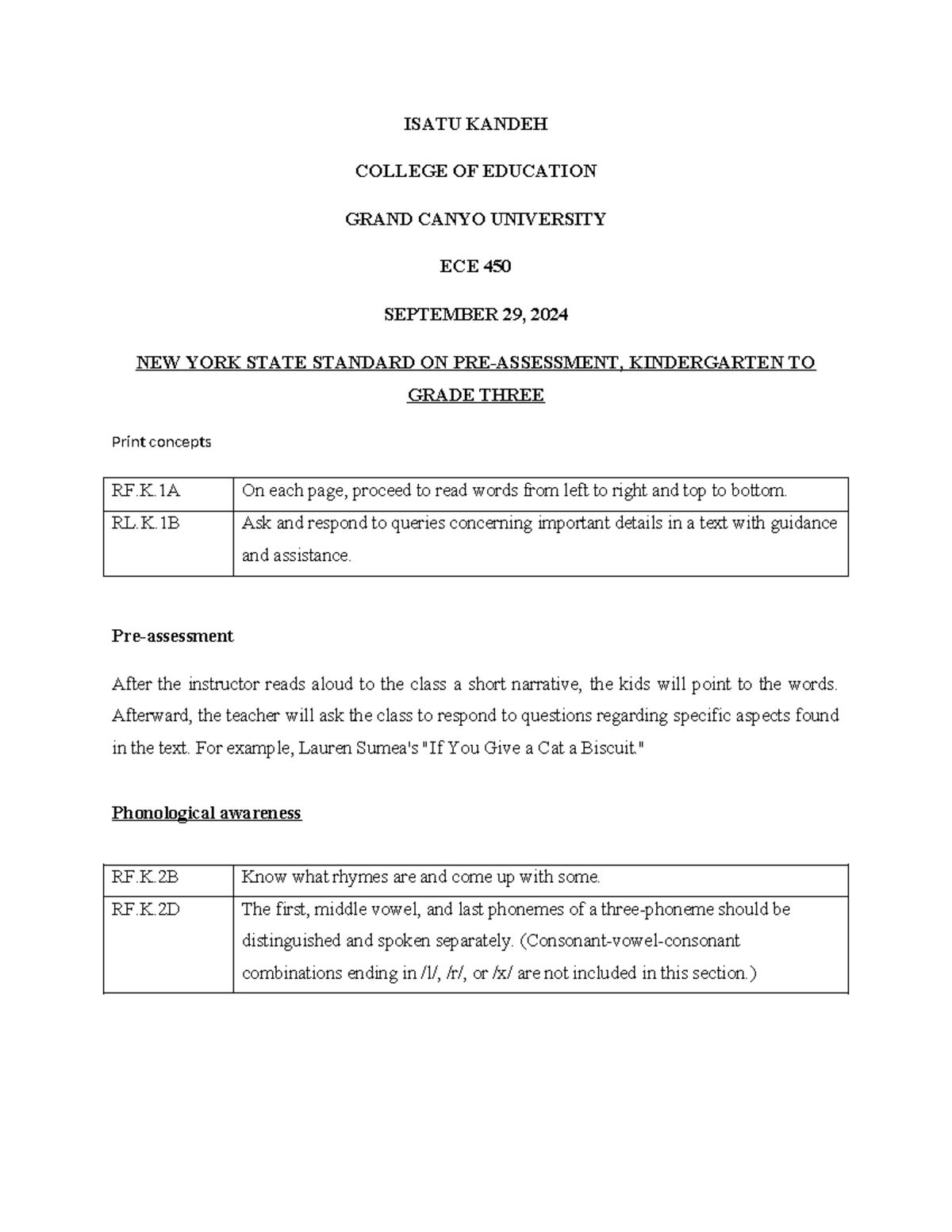 ECE 450 Pre-Assessment Strategies for Early Literacy Skills - Studocu
