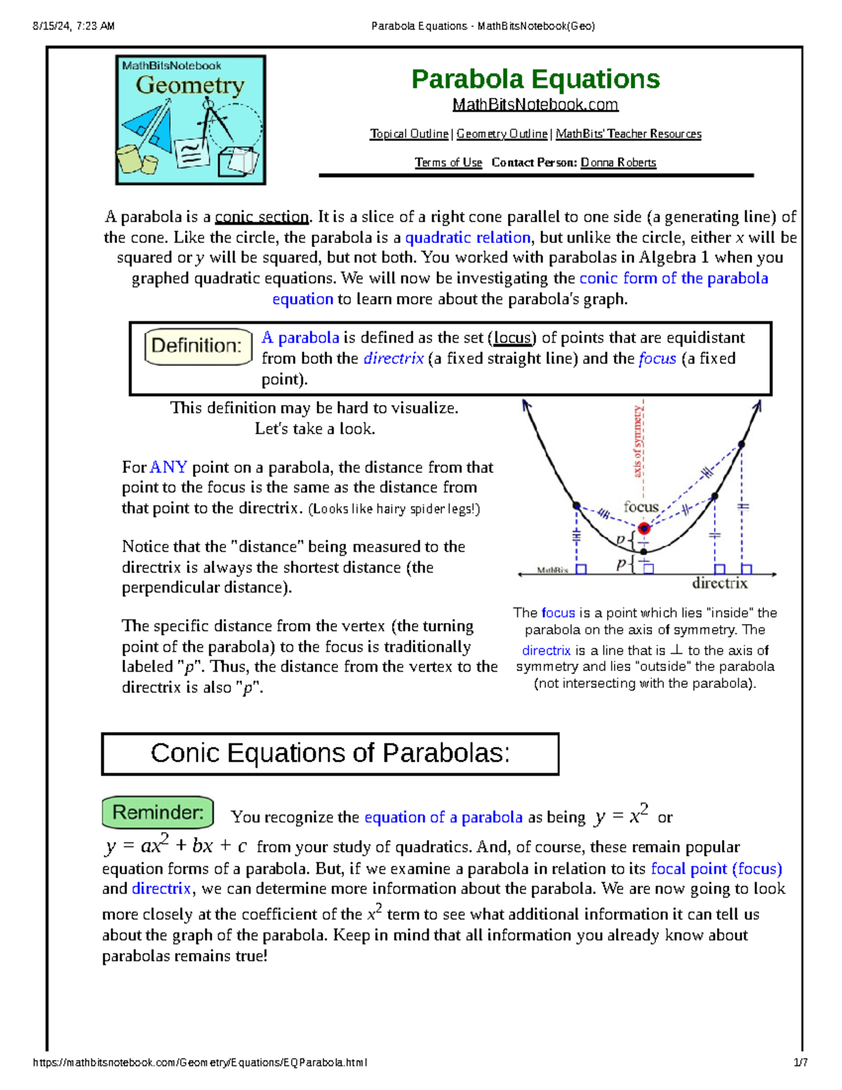 Parabola Equations - Math Bits Notebook(Geo) - Parabola Equations ...
