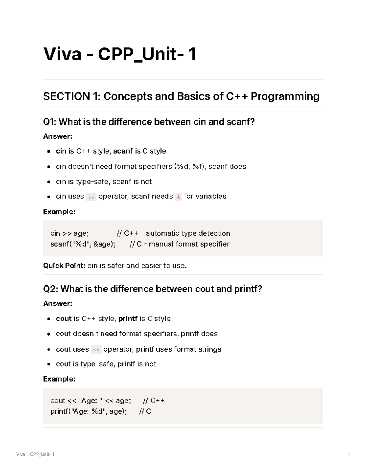 Viva 1 - Concepts and Basics of Programming in CPP - Studocu