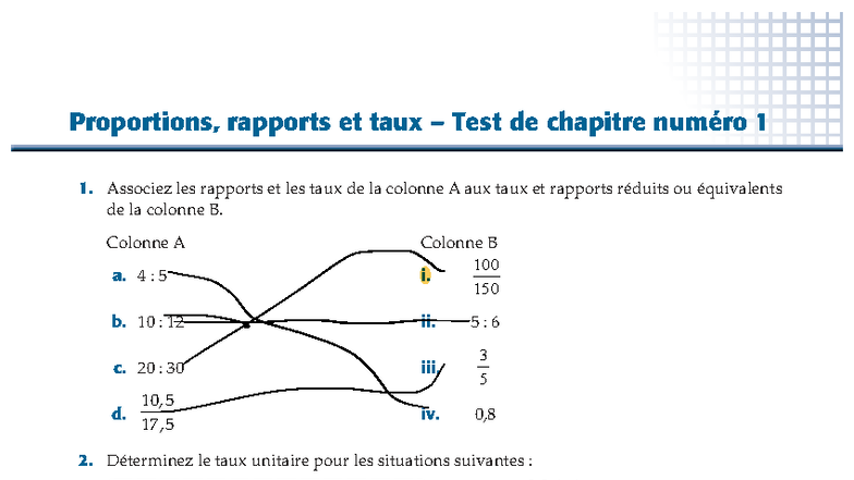 Révision Test de Chapitre 1: Proportions, Rapports et Taux - Studocu