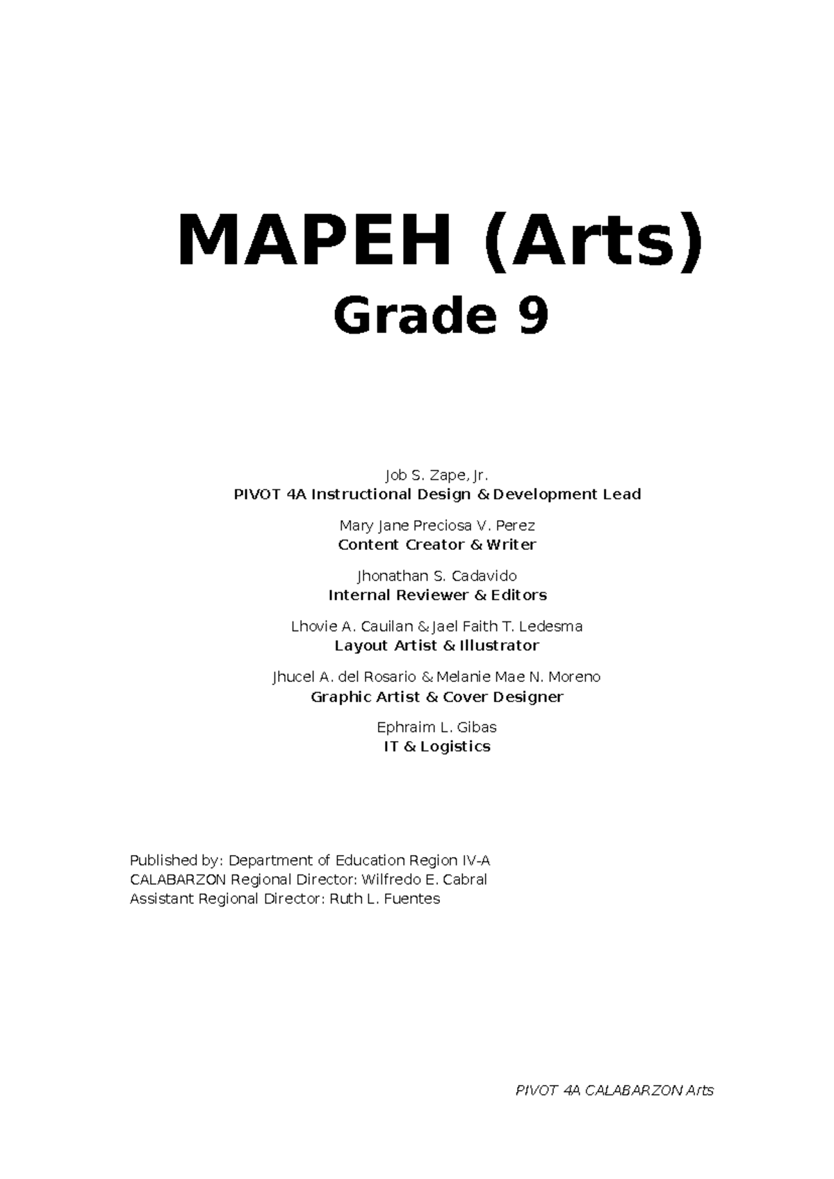 Arts9Q2F 2 - xaa - PIVOT 4A CALABARZON Arts G MAPEH (Arts) Grade 9 Job ...