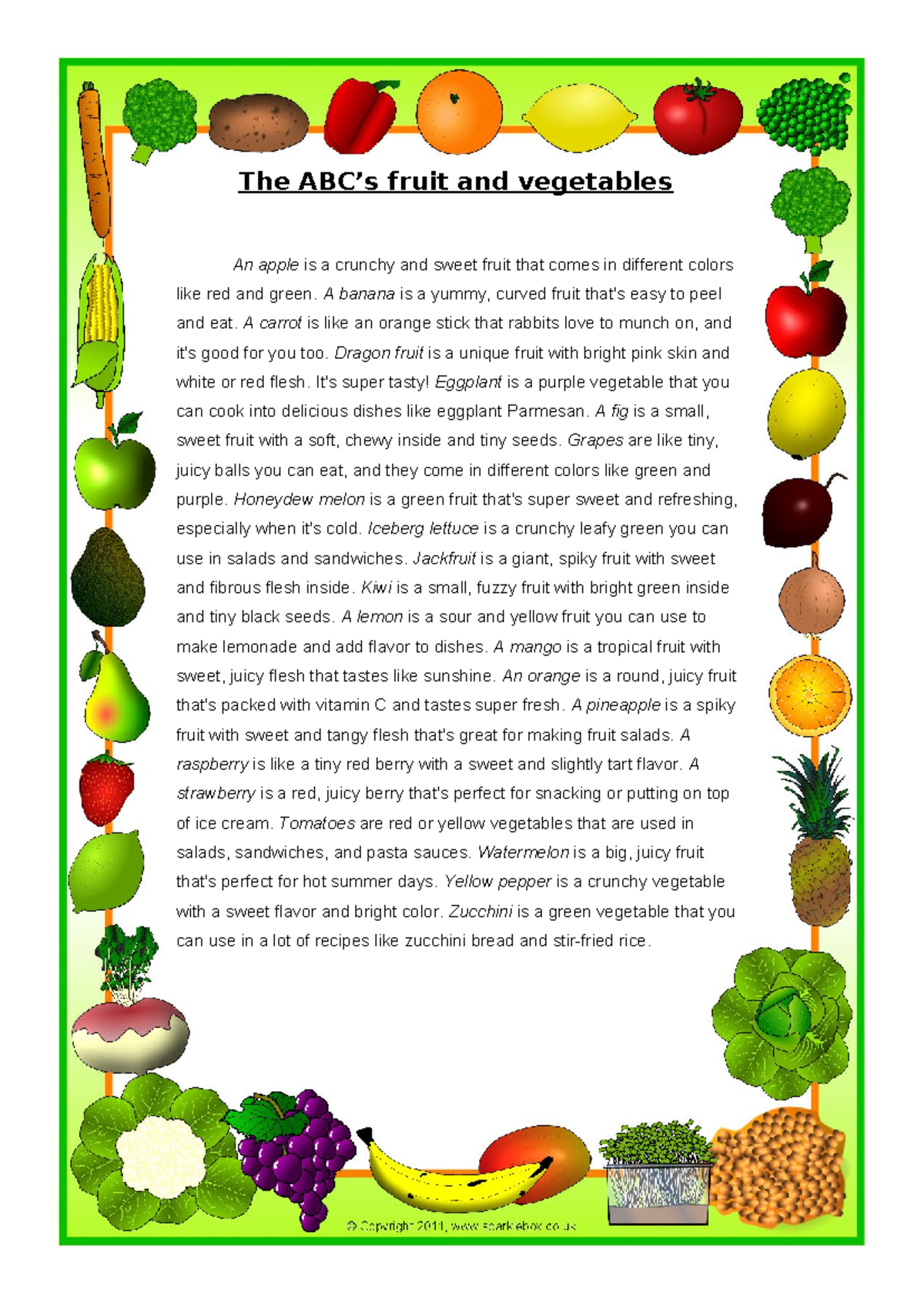 Fruit and Vegetables Reading Comprehension (Task 1 & 2) - Studocu
