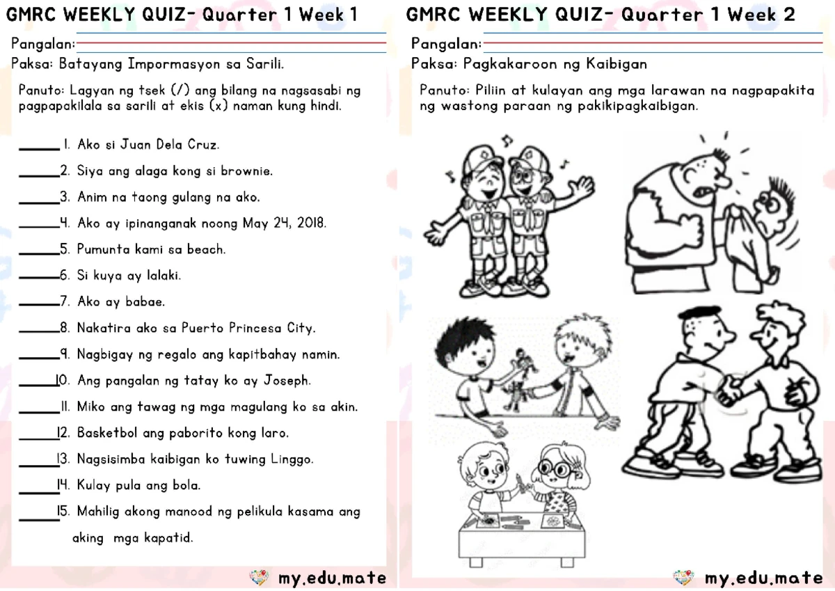 Pagpapakatao Worksheets: Kalinisan at Pangangalaga sa Sariling Katawan ...