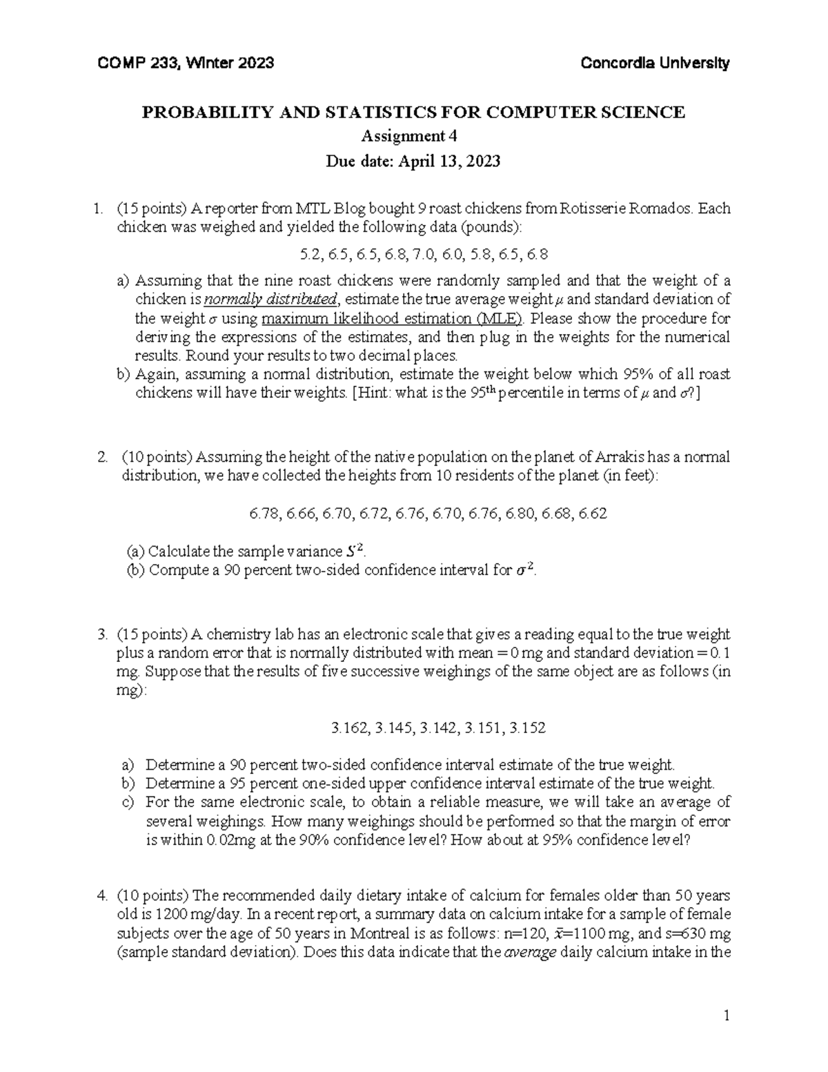 COMP233 - Probability & Statistics Assignment 4 Analysis - Studocu