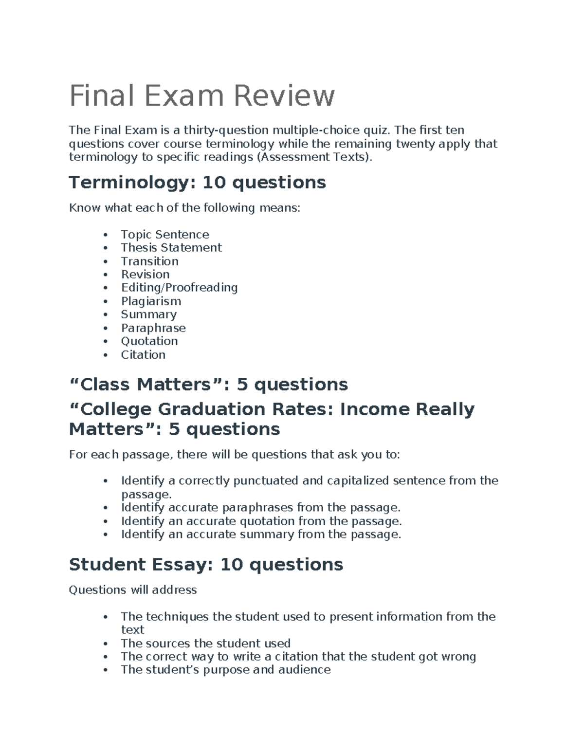 Final Exam Review - Key Concepts & Essay Techniques - Studocu