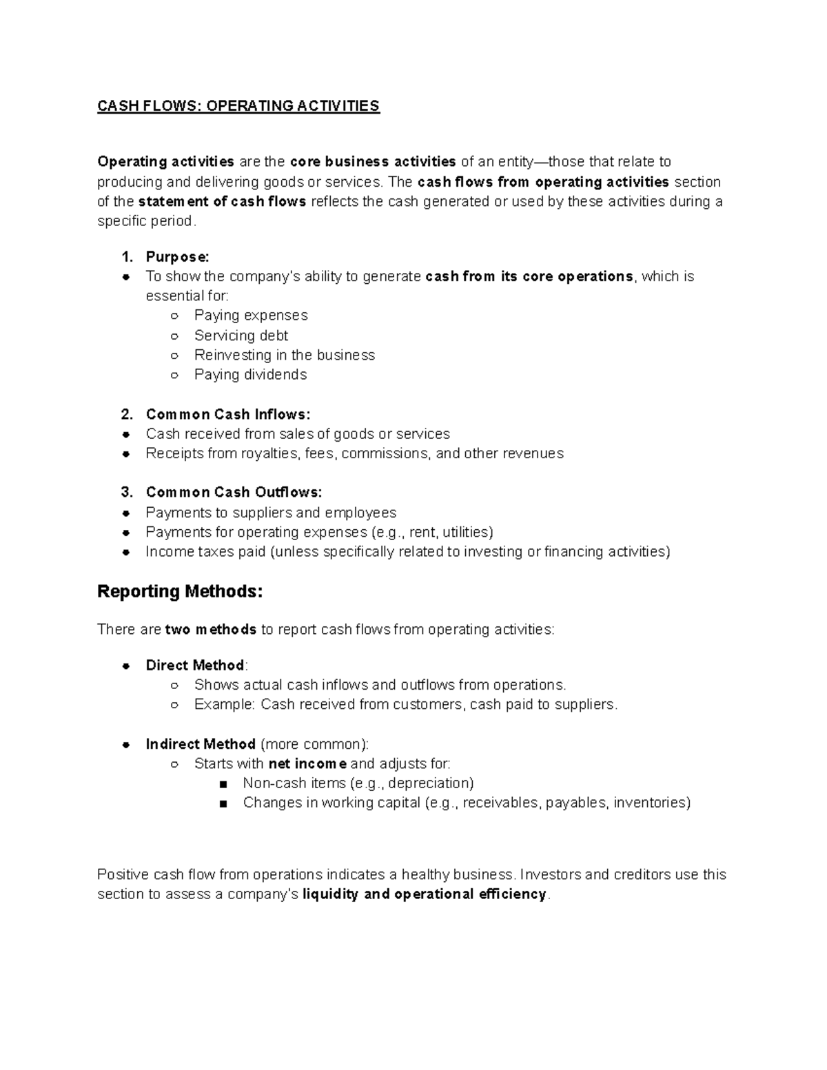 CASH FLOWS: OPERATING ACTIVITIES Overview and Reporting Methods - Studocu