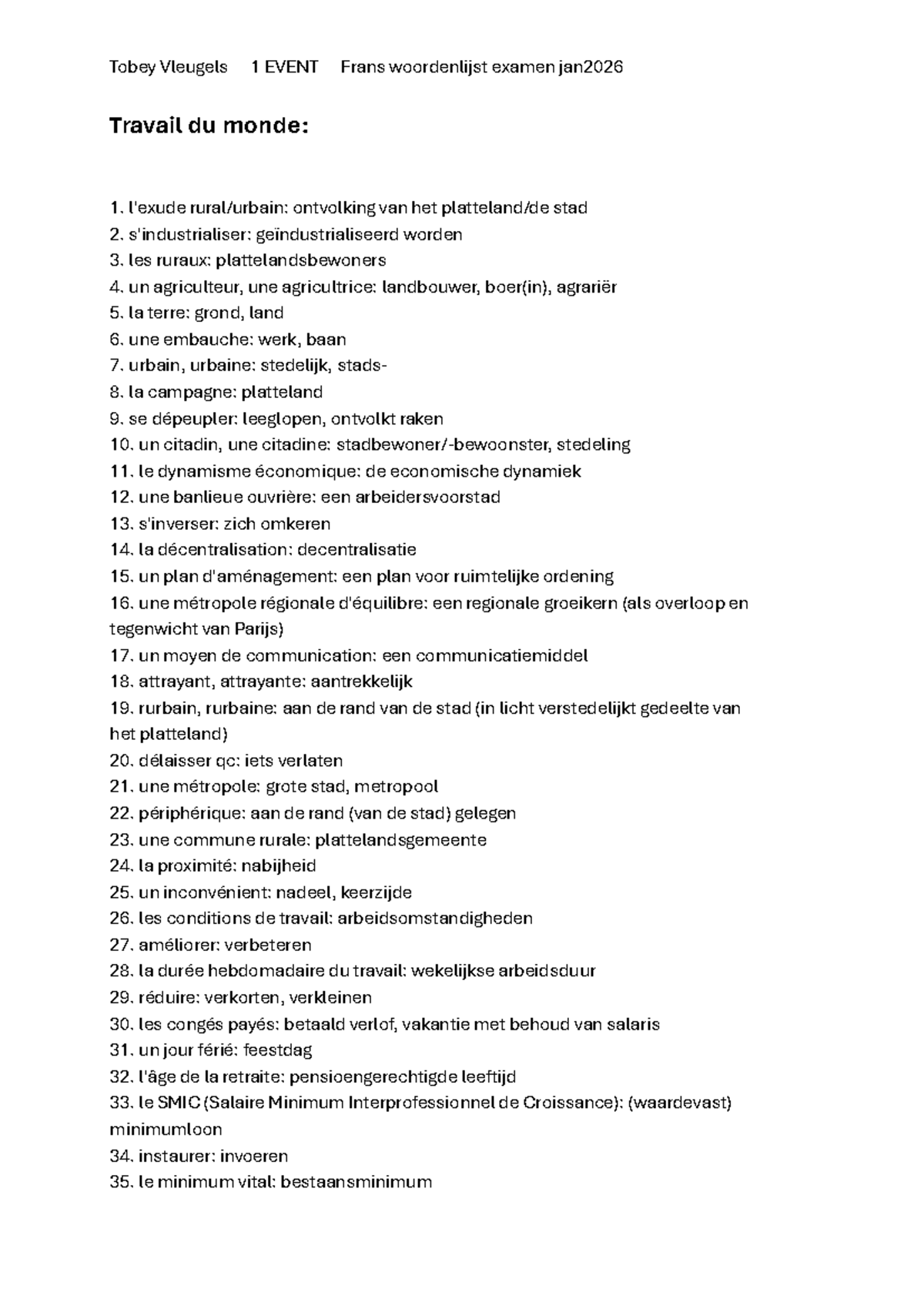 Frans Woordenlijst Examen Jan 2026 - Tobey Vleugels - Studocu
