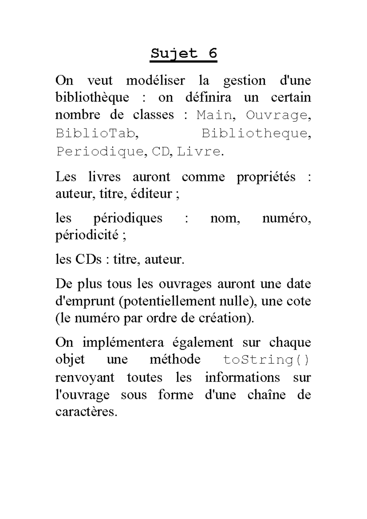 Sujet TD6 - Modélisation de la Gestion de Bibliothèque en Java - Studocu