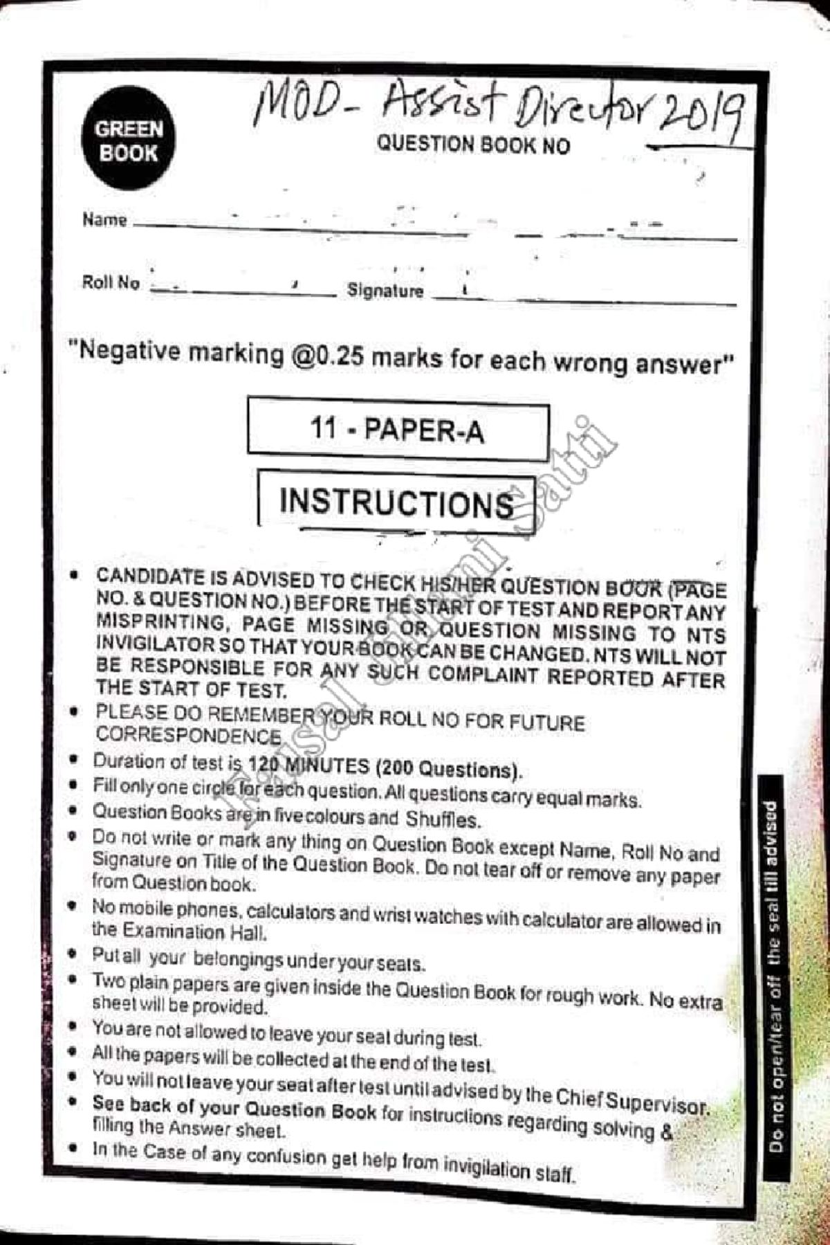 Assistant Director 2019 Test Instructions and Question Book - Studocu