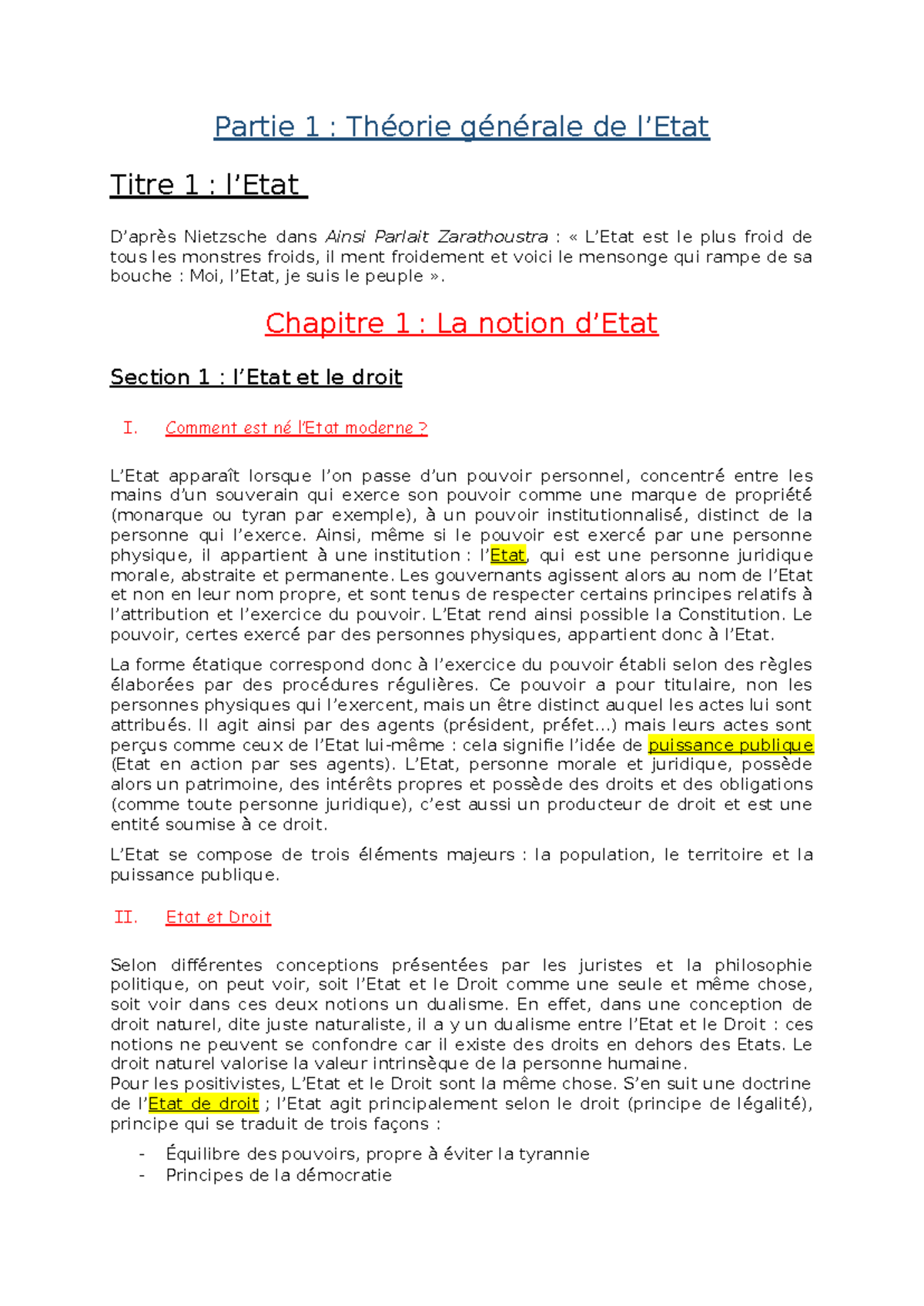 Titre 1 : L'État et ses Fonctions - Théorie Générale et Concepts Clés - Studocu