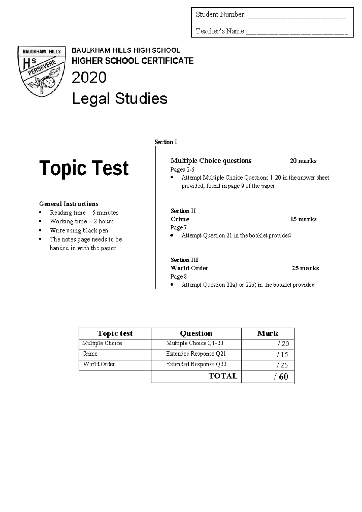 2020 HSC Legal Studies Topic Test - Practice Test Notes - Studocu