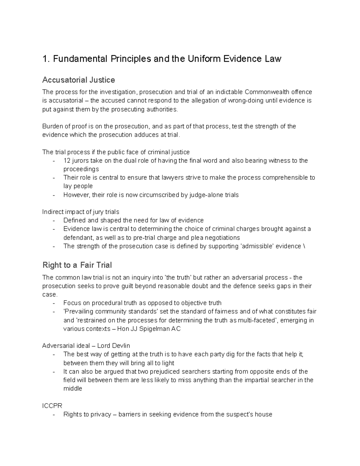 Acc 101: Notes on Accusatorial Justice & Uniform Evidence Law - Studocu