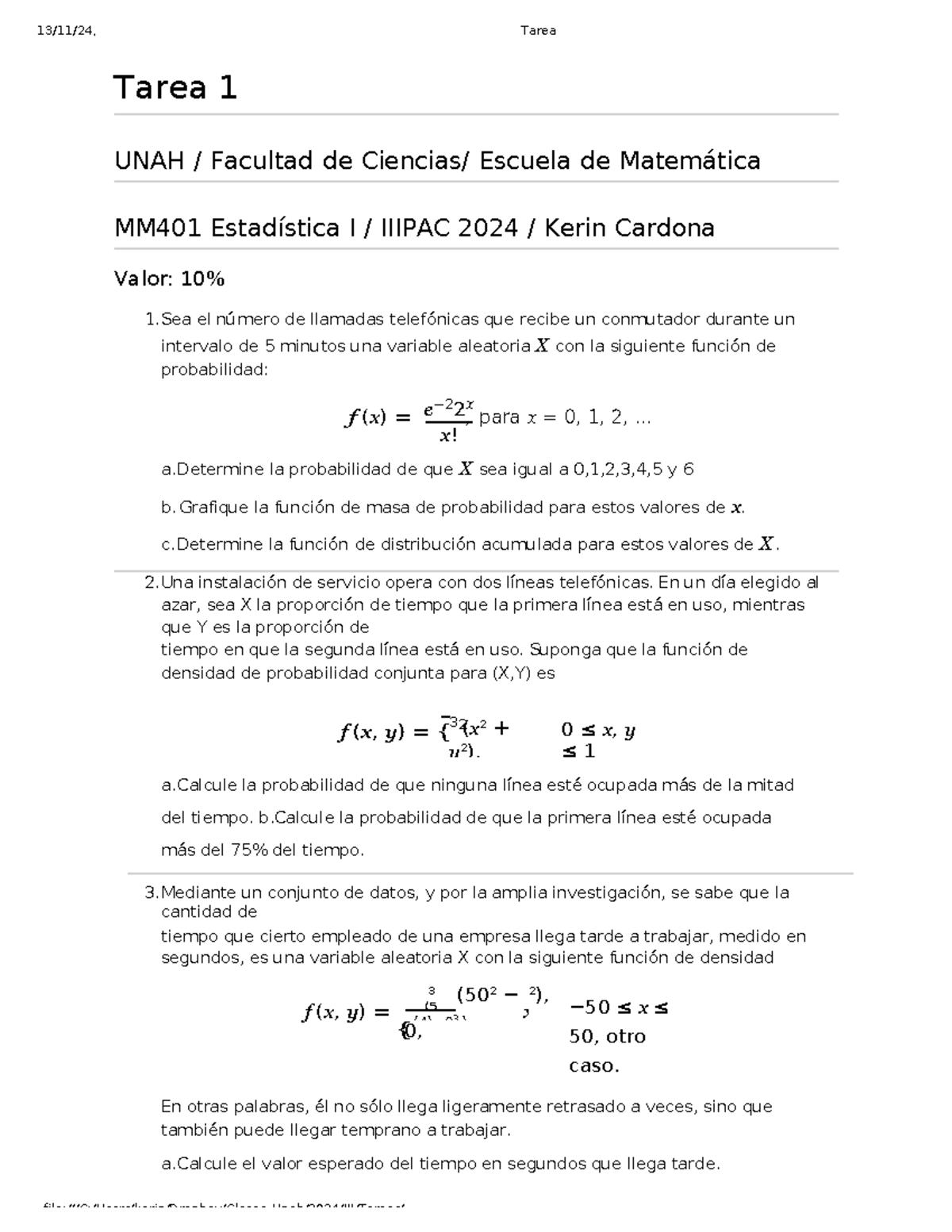 Tarea 1 MM401 Iiipac 2024 - 13/11/24, 21: Tarea 1 { 3 (x 2 + y 2 ), (4 ...