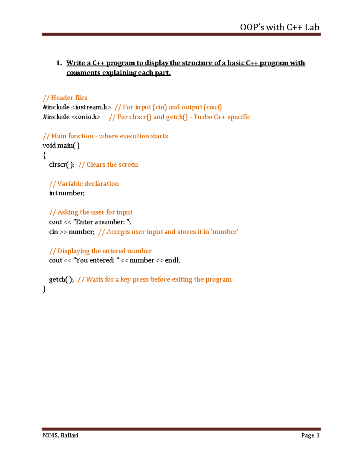 C++ Lab Manual (Part A): Basic Program Structure and Functions - Studocu
