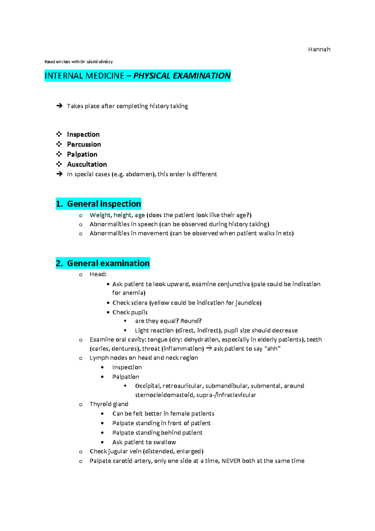 Physical Examination in Internal Medicine (IM 101) Notes - Studocu