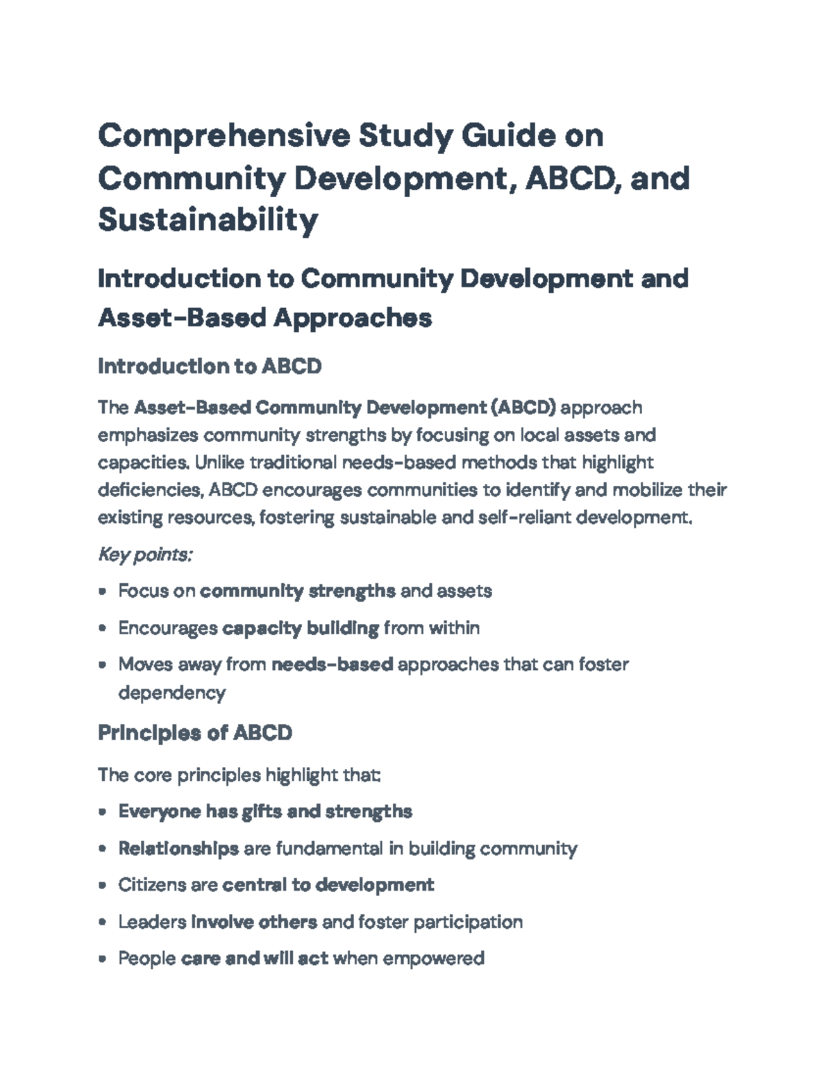Comprehensive Study Guide: Community Development, ABCD & Sustainability ...