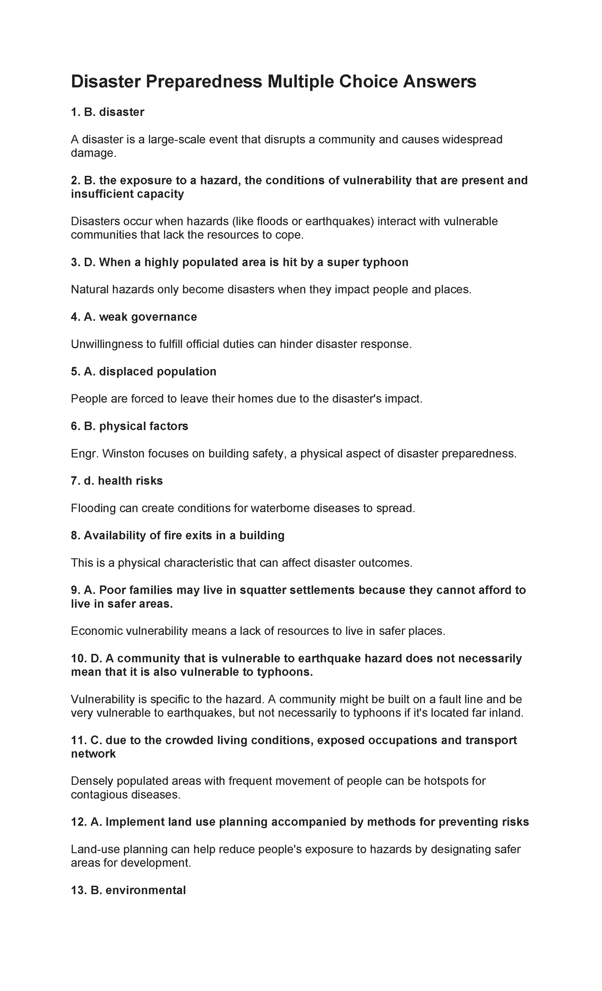 Disaster Preparedness MCQ Answers for Exam Review (Course Code: DP100 ...