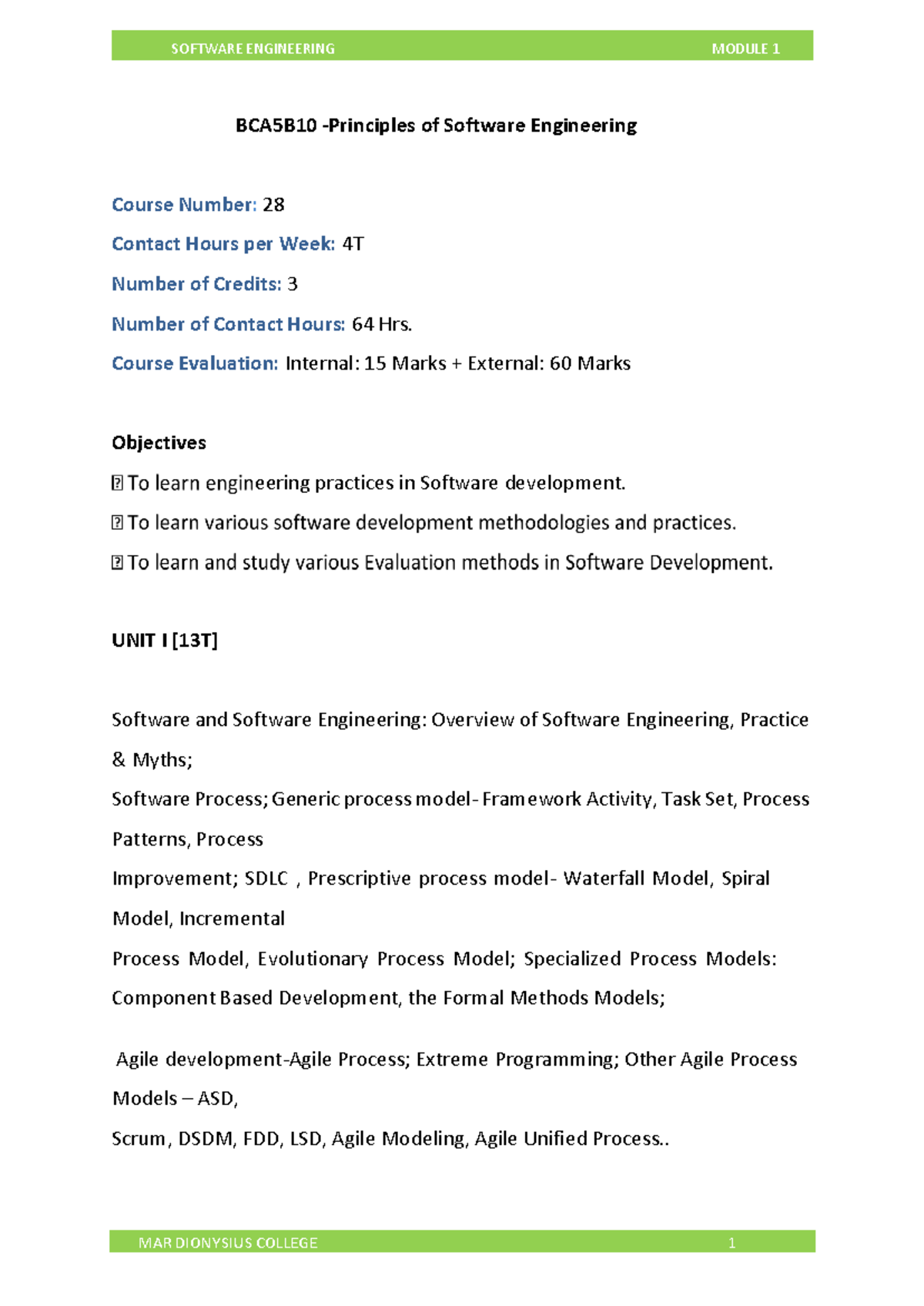 BCA5B10 - Software Engineering Module 1 Notes and Overview - Studocu