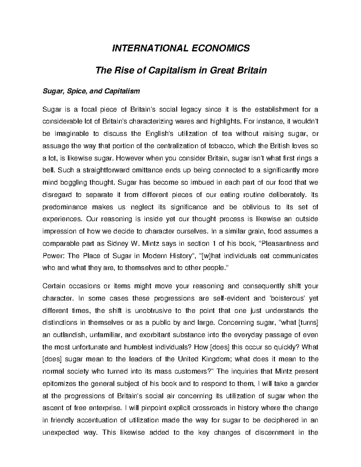 The Rise of Capitalism in Great Britain - INTERNATIONAL ECONOMICS The ...