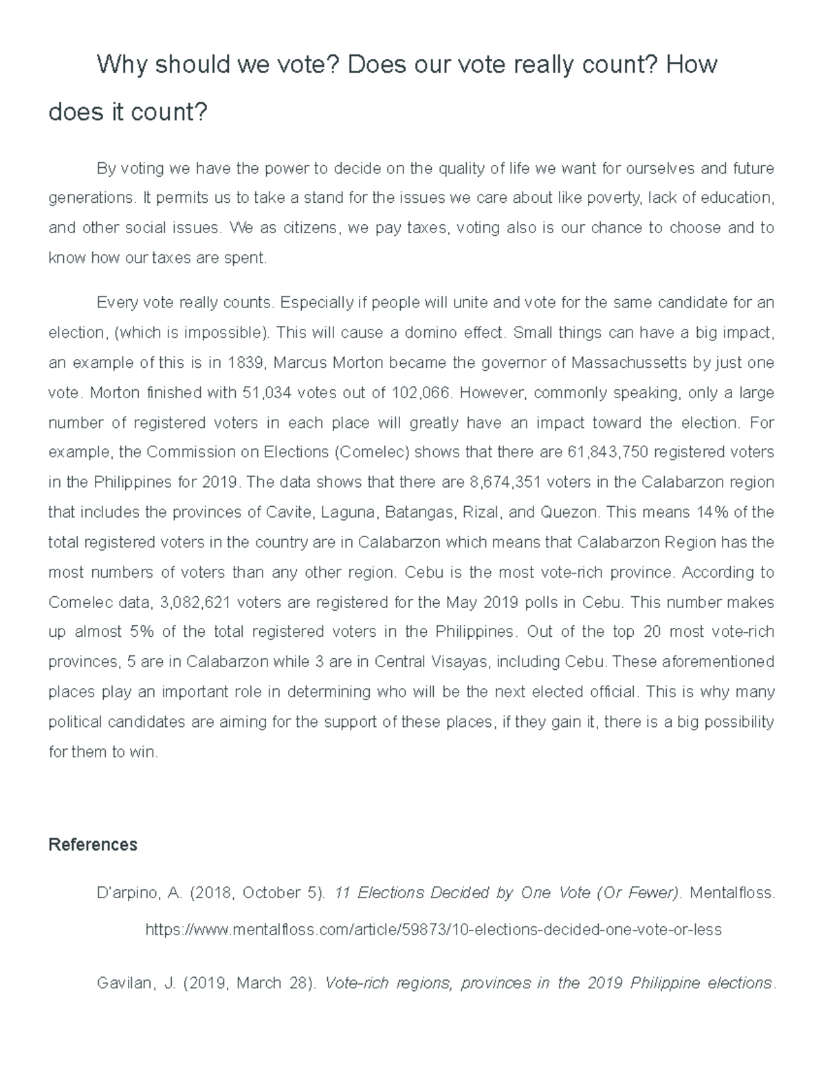 Apportionment and Voting- Essay - Why should we vote? Does our vote ...