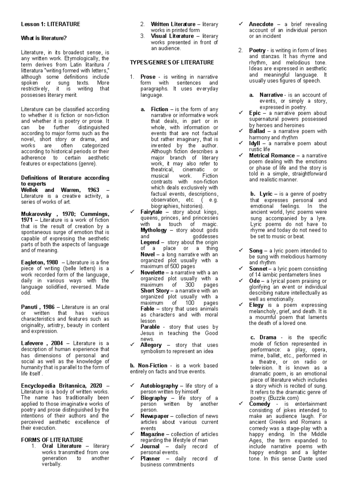 LIT 2: Understanding Literature - Key Concepts and Functions - Studocu
