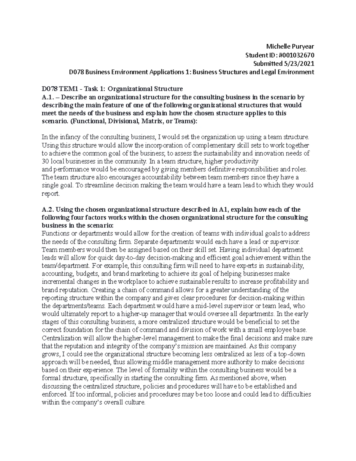 D078 Task 1 - Task 1 - Passed. - D078 Task 1 Template Course Code ...