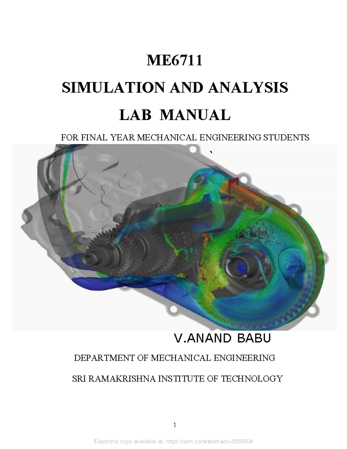 ME6711 FINAL YEAR LAB MANUAL: SIMULATION & ANALYSIS IN ANSYS - Studocu
