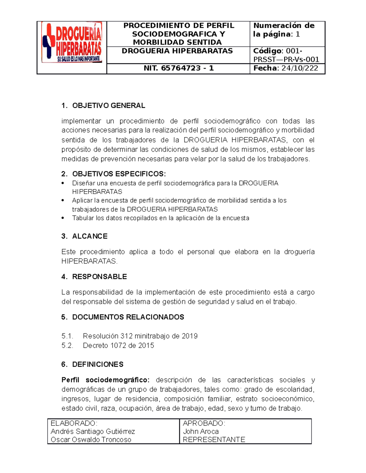 Procedimiento de Perfil Sociodemográfico y Morbilidad Sentida - PRSST ...