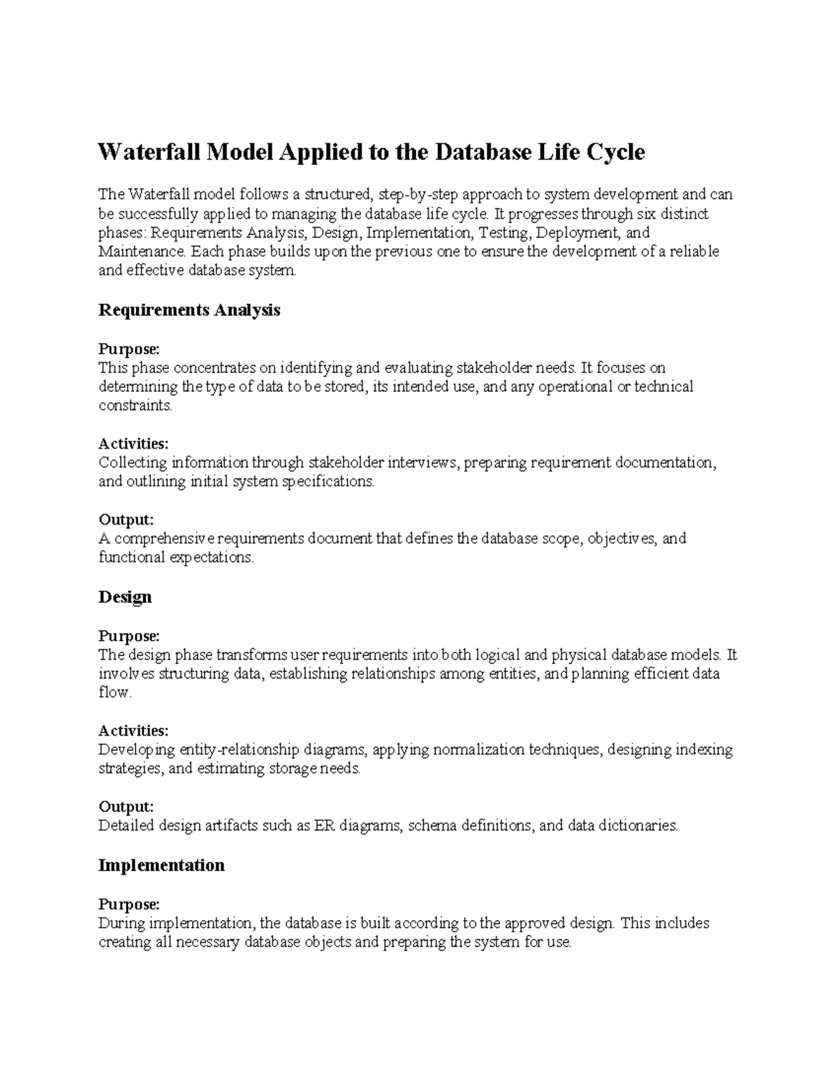 Waterfall Model in Database Life Cycle Management - Studocu
