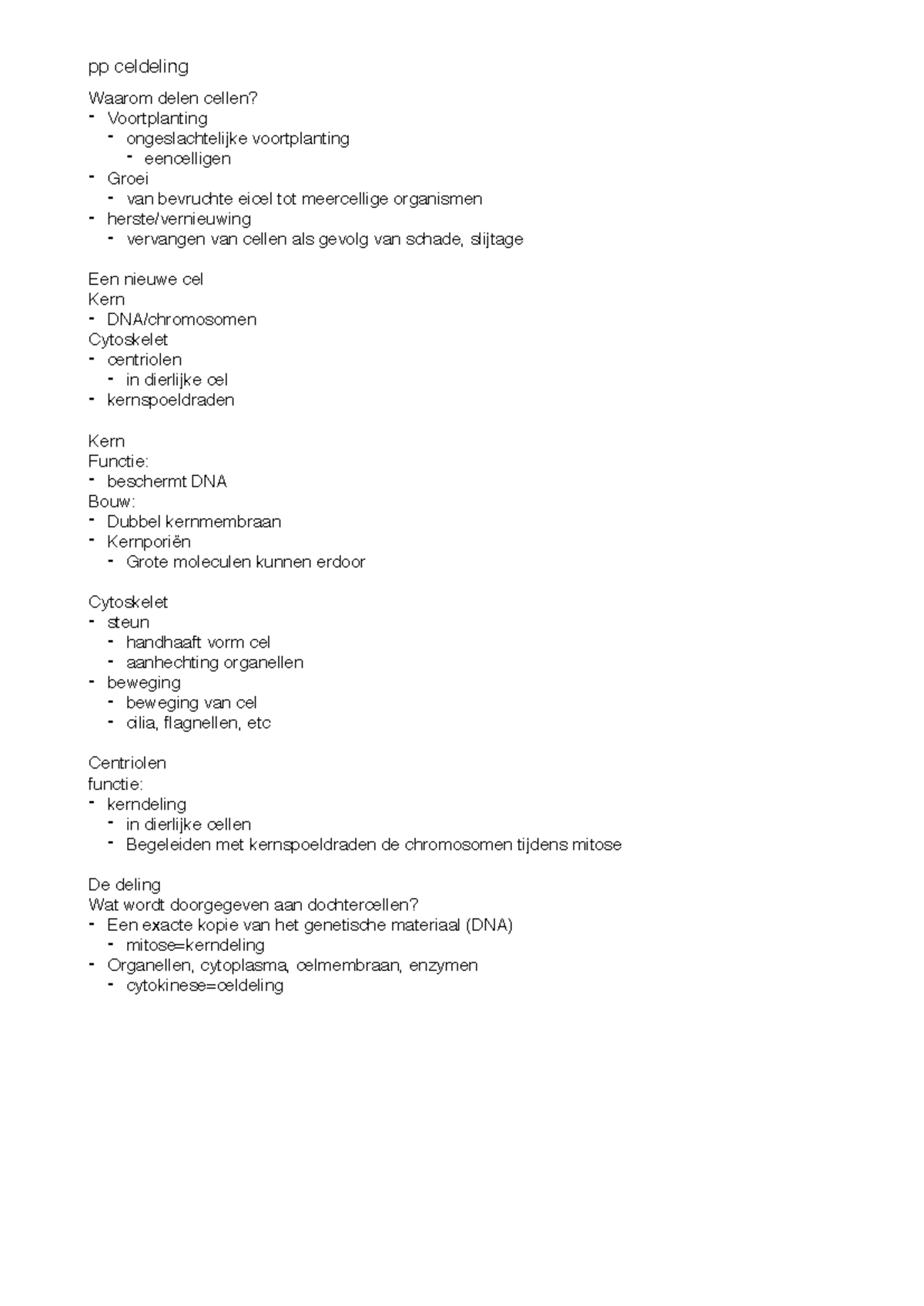 Biologie Samenvatting: Celdeling en Mitose (PP Celdeling 2) - Studeersnel