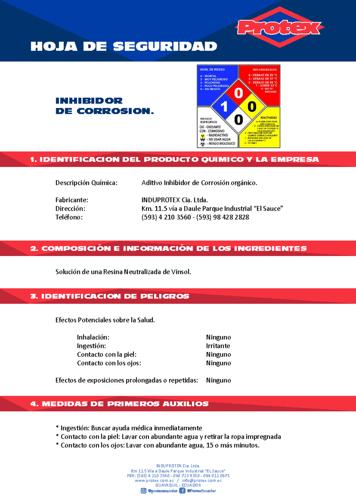 Informe de Seguridad H-S: Inhibidor de Corrosión INDUPROTEX - Studocu