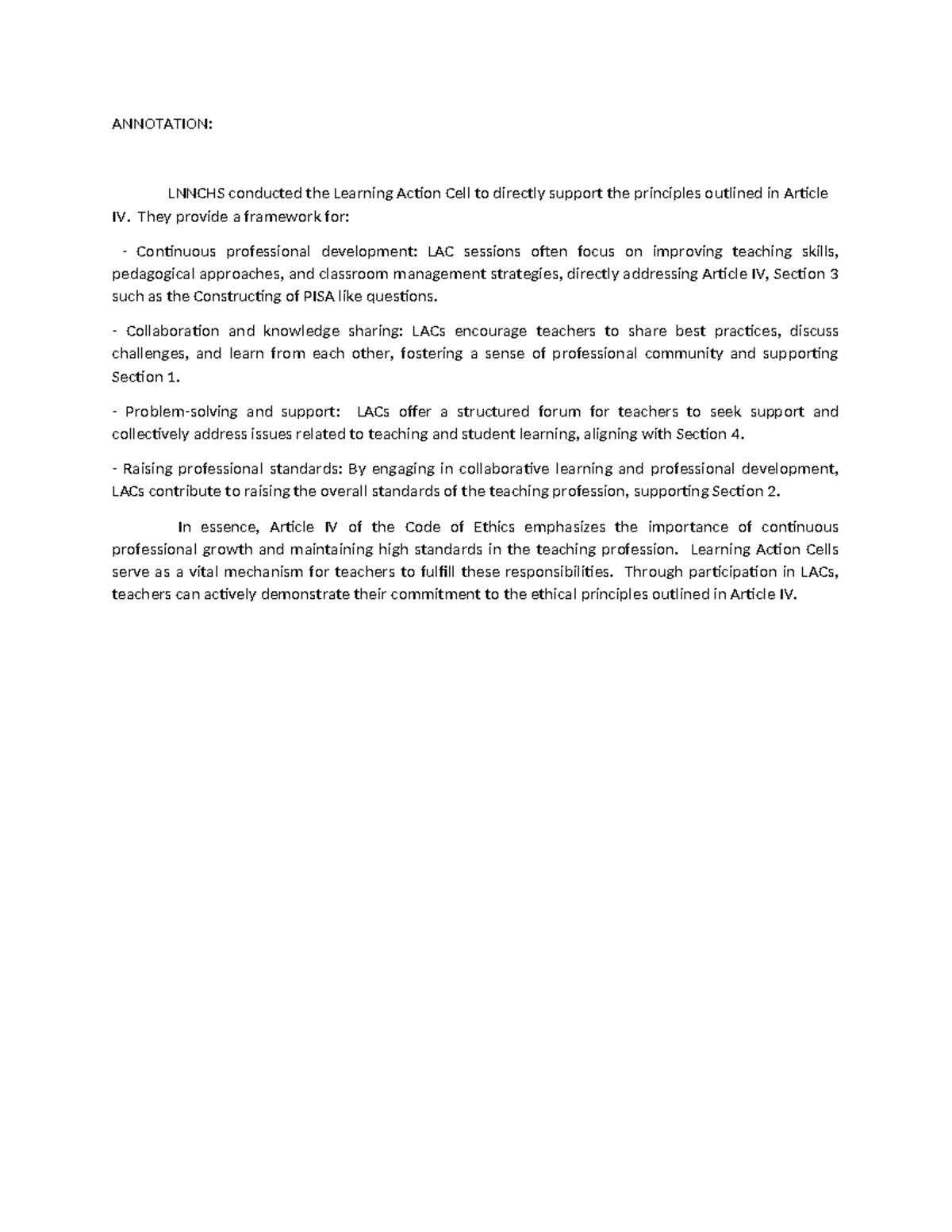 LNNCHS Learning Action Cell Annotation Notes on Article IV - Studocu