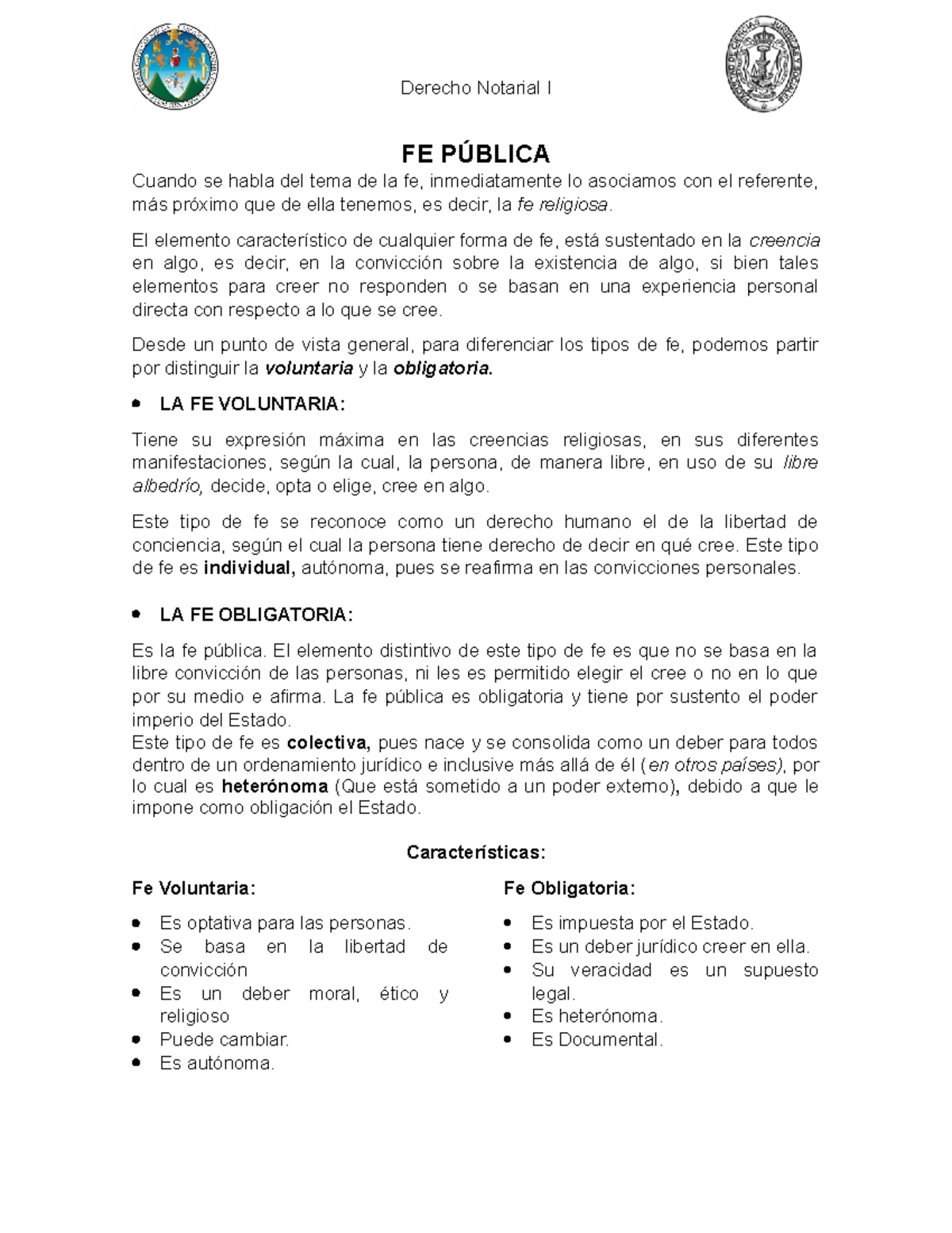 Notarial I - La Fe Pública: Conceptos y Estructuras Jurídicas - Studocu