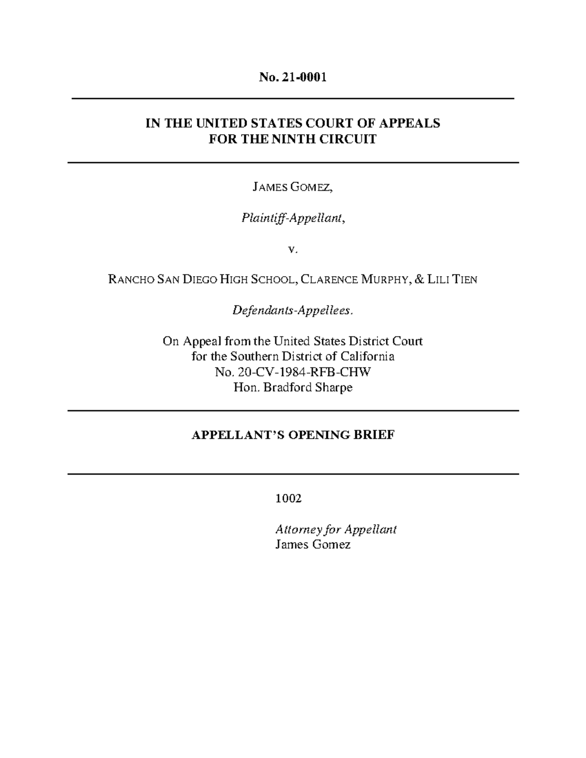 Best Sample Appellate Brief: James Gomez v. Rancho San Diego HS (No. 21 ...