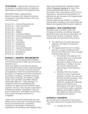 Specifications - Construction Divisions - SPECIFICATIONS PROJECT ...