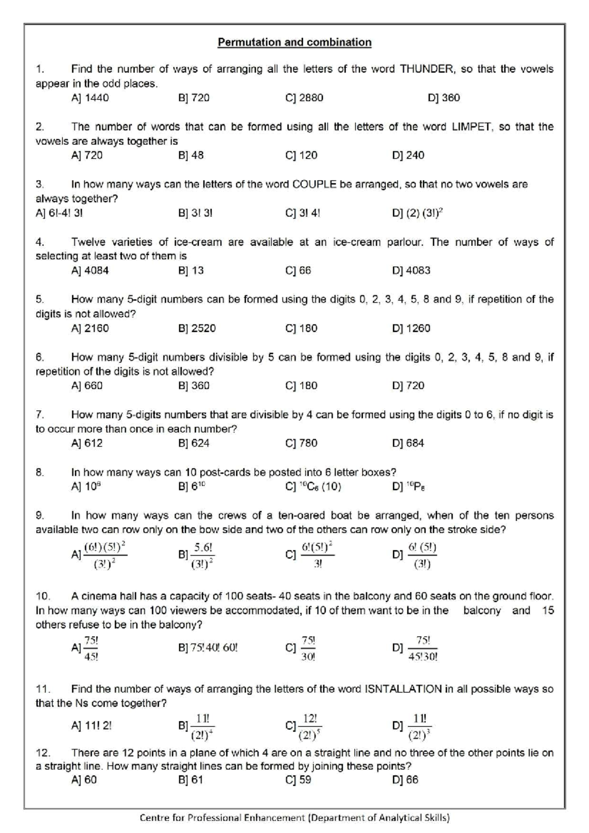 Permutation and Combination: Detailed Solutions and Examples - Studocu