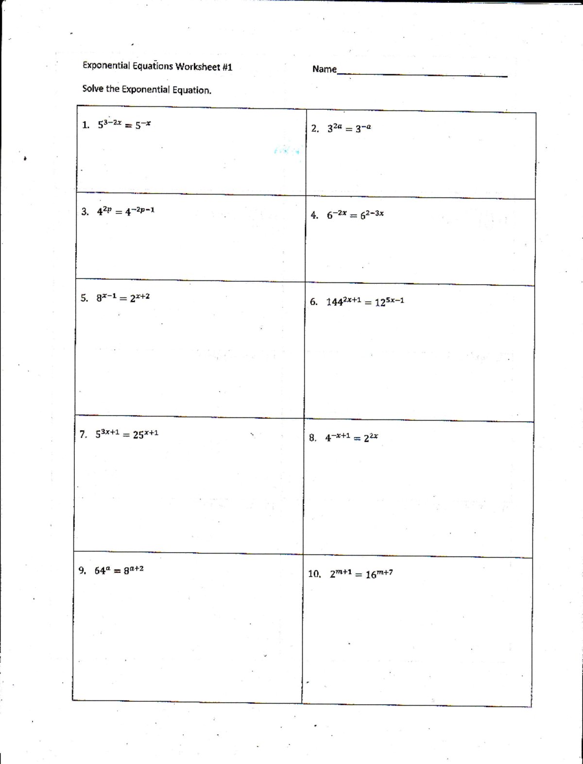 Exponential Equations Worksheet With Answers