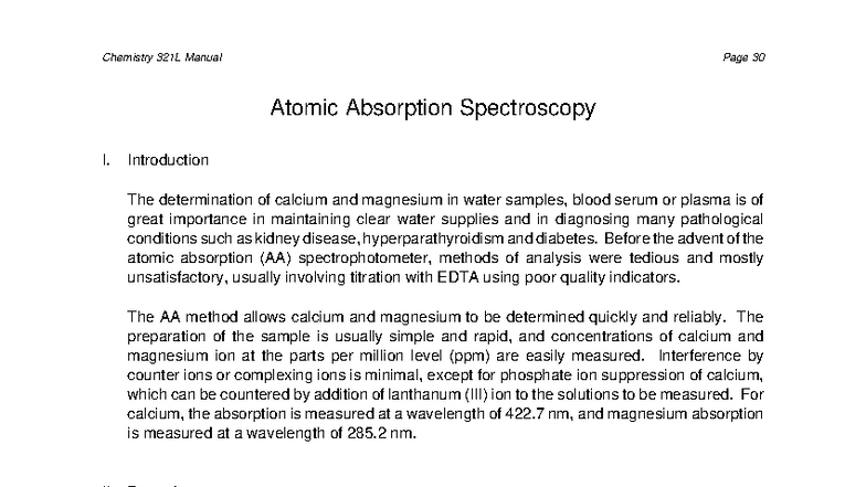 Chemistry 321L Manual: Module 7 - AAS Calcium Determination - Studocu