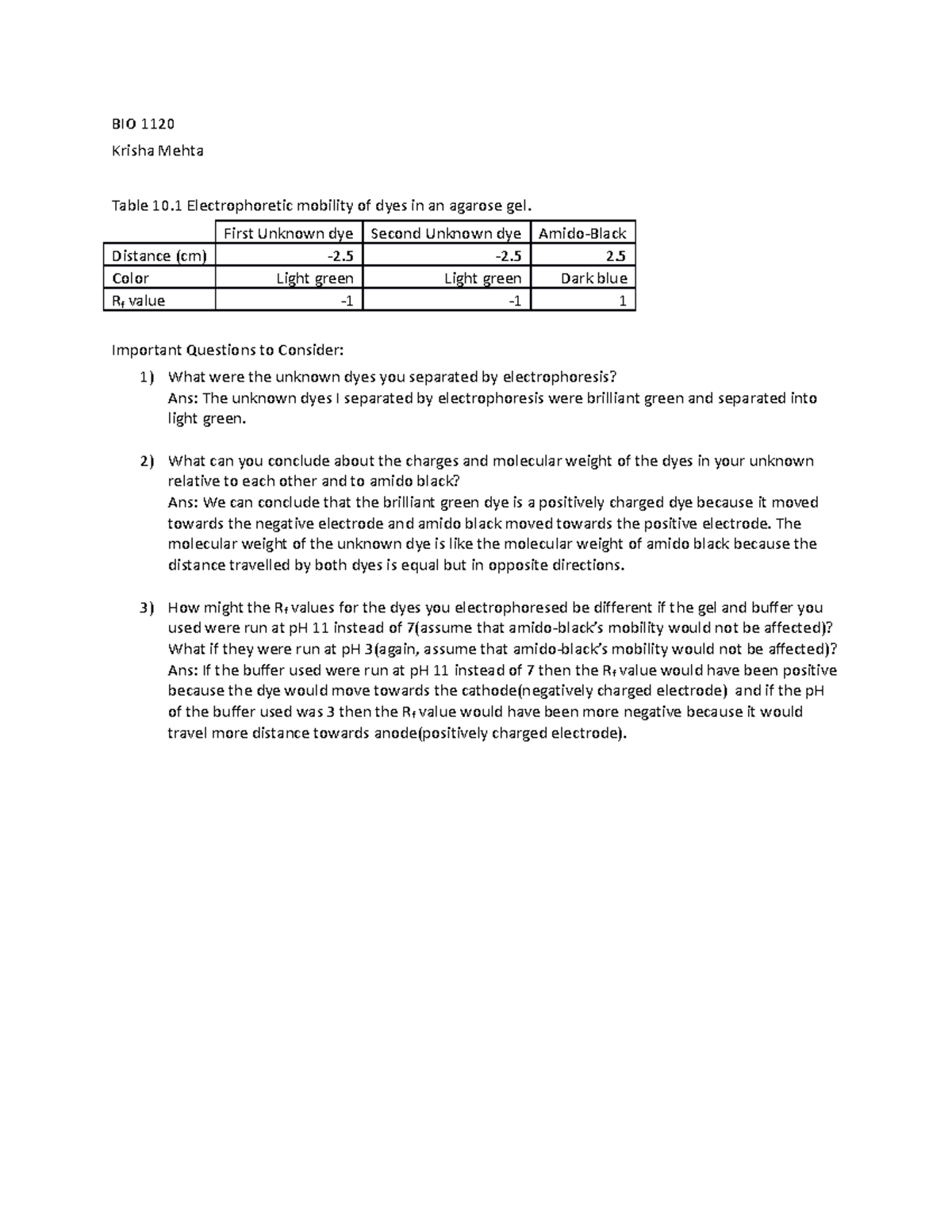 Bio expt 10 - These are the answers to the questions from experiment 10 ...