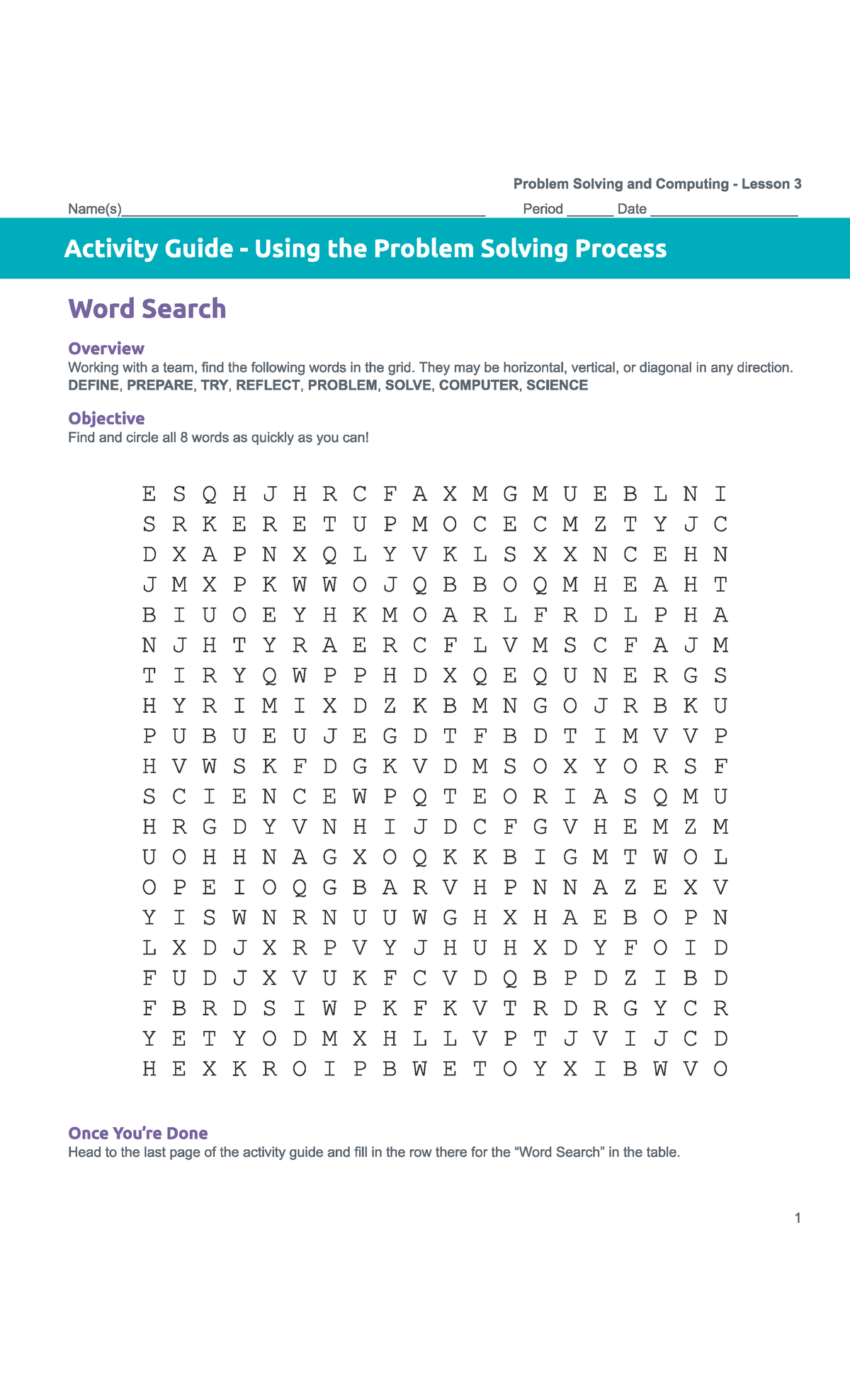 Tech activity 2 - lecture - Problem Solving and Computing Lesson 3 Name ...