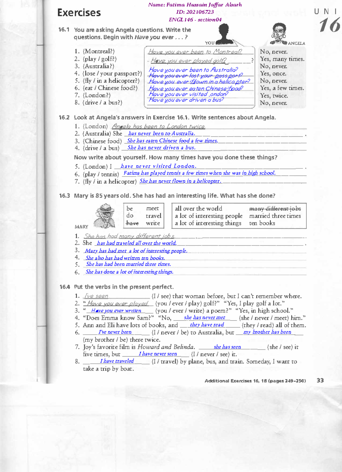 ENGL146 Present Perfect & Simple Past Tense Exercises Solutions - Studocu