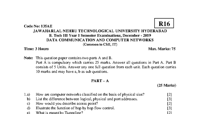 B.Tech 1st Sem Dec 2019 Data Communication & Computer Networks Exam ...