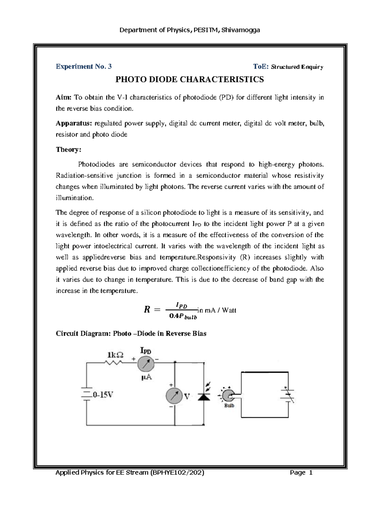 Bphys 102-202: Lab Supplement on Photodiode & Optical Fiber Experiments ...
